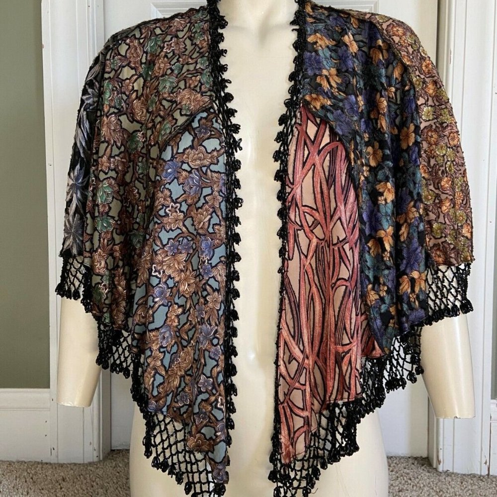 Sterling Styles Victorian Shawl Cape Velvet Floral Be… - Gem